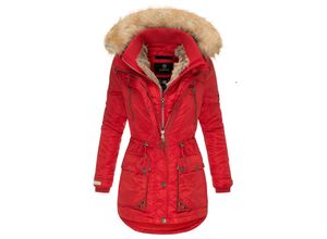 4059072148123 - MARIKOO Damen Designer Wintermantel Winter Parka mit Kunstpelz-Kapuze Grinsekatze