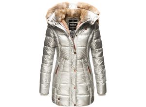 4059072430815 - MARIKOO Damen stylischer Wintermantel Steppmantel mit Kunstpelz-Kapuze Lieblings Jacke