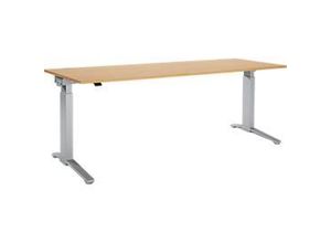 4250510856567 - Genius Schreibtisch PLANOVA ERGOSTYLE elektrisch höhenverstellbar Rechteck C-Fuß B 2000 x T 800 x H 715-1182 mm Buche weißaluminium