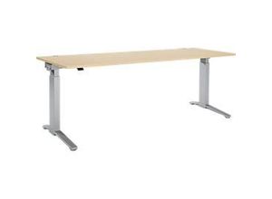 4250510856574 - Genius Schreibtisch PLANOVA ERGOSTYLE elektrisch höhenverstellbar Rechteck C-Fuß B 2000 x T 800 x H 715-1182 mm Ahorn weißaluminium