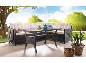 4059306102051 - HC Garten & Freizeit 11-tlg Ecklounge-Set mit Tisch und Sitzauflage schwarz-creme