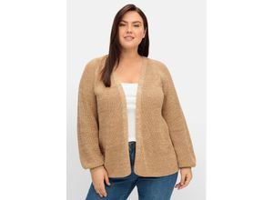 4063136884674 - Große Größen Strickjacke in leichter A-Linie und offener Form cappuccino meliert Gr44 46