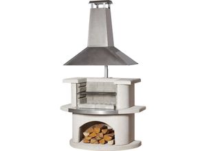 4033886100232 - Grillkamin Venedig weiß-Edelstahl 197 x 110 x 65 cm