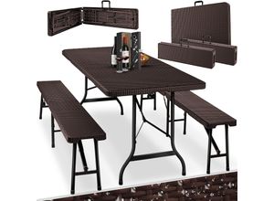 4260635554491 - KESSER® Bierzeltgarnitur - 3-teilig Set Tisch + 2 x Bank für drinnen - draußen klappbar Tragegriffe HxBxT 73x180x75 cm  Kunststoff Rattan-Look Gartengarnitur  Klapptisch  Gartentisch