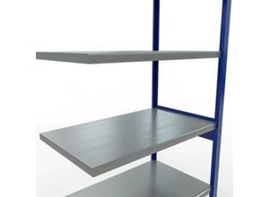 4004514283870 - Schulte Lagertechnik Fachbodenregal-Stecksystem MULTIplus 250 Anbauregal Längenriegel 2500x1000x600 mm 6 Böden enzianblau verzinkt