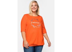 4063134619346 - Große Größen Shirt mit Glitzerfrontprint und Gummizugbund orange Gr48 50