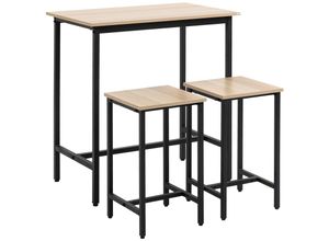 4251774963008 - Essgruppe mit 2 Hockern schwarz natur 80L x 50B x 85H cm sitzgruppe 3-teilig küchentisch-set terrassenmöbel balkonmöbel