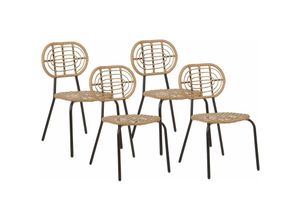 4255664828637 - Gartenstuhl 4er Set Natürlich PE-Rattan mit Schwarzem Metallgestell Hoher Rückenlehne Boho Garten Outdoor Terrasse Ausstattung Möbel - Natürlich