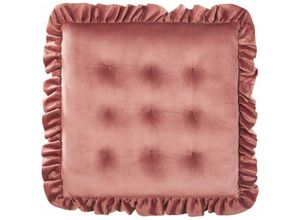 4251682271141 - Stuhlkissen Rosa einfarbig Samtstoff mit Rüschen Volant Reißverschluss quadratisch 40 x 40 cm Sitzkissen für Stuhl Küche Esszimmer Wohnzimmer Salon