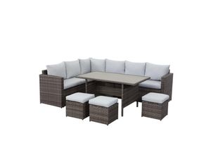 4260710560324 - Lounge Set Polyrattan Gartenmöbel 7-teile für 6-9 Personen Garten & Balkon (grau & hellgrau)