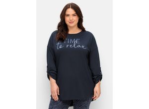 4063136887262 - Große Größen Relaxshirt in Longform mit Wording-Frontprint nachtblau Gr56 58