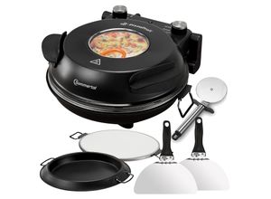 4250263781291 - Sommertal PizzaProfi Pizzaofen 32cm Pizzastein schnelle 3-Minuten Pizza 5-teiliges Set mit Pfanneneinsatz 2x Pizzaschieber Pizzaschneider Steinplatte Sichtfenster max 400°C