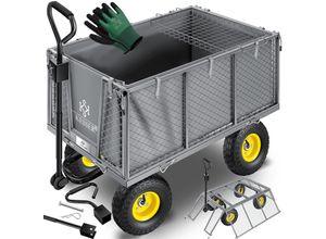 4255598305457 - KESSER® Bollerwagen 550kg belastbar Gartenwagen Transportwagen Gartenkarre herausnehmbare Plane Gerätewagen Handwagen vielseitig einsetzbar inkl Handschuhe