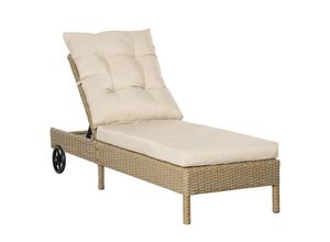 4251774949033 - Gartenliege mit 2 Rädern bunt 200L x 66B x 92H cm sonnenliege mit kissen polyrattan mit rollen 4-stufig verstellbar