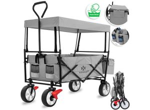 4260598874445 - KESSER® Bollerwagen faltbar mit Dach Handwagen Transportkarre Gerätewagen inkl 2 Netztaschen und Einer Außentasche klappbar Vollgummi-Reifen bis 100 kg Tragkraft Mit Vorderrad-Bremse