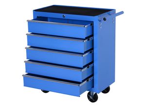 4250871215782 - Fahrbarer Werkstattwagen mit 5 Schubladen blau 675 x 33 x 77 cm (BxTxH ohne Räder) Mobiler Werkzeugwagen Werkzeugkasten Rollwagen