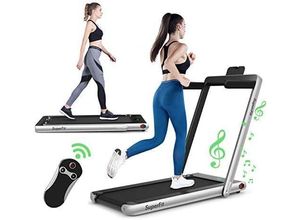 0736542259711 - Costway - 2 in 1 Elektrisches Laufband mit Fernbedienung app Steuerung Bluetooth led Display Handyhalterung 1-12 km h klappbar bis 120 kg belastbar