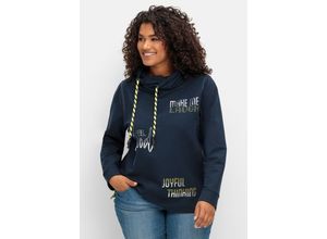 4063136928385 - Große Größen Sweatshirt mit Stehkragen und Wordingprint nachtblau Gr44 46