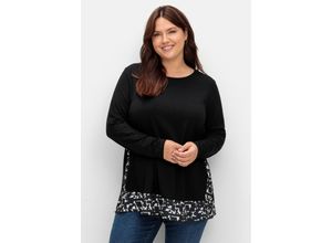 4063137008123 - Große Größen Longshirt in Lagenoptik mit Grafikprint-Einsatz schwarz-weiß Gr52 54