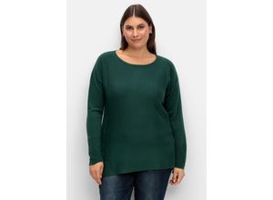 4063136959501 - Große Größen Pullover mit Rundhalsausschnitt und Ripp-Details tannengrün Gr46