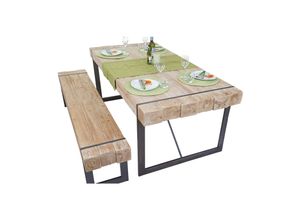 4057651186597 - Esszimmergarnitur MCW-A15 Esstisch + 1x Sitzbank Tanne Holz rustikal massiv FSC-zertifiziert ~ naturfarben 180cm