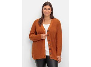 4063136960200 - Große Größen Strickjacke mit melierten Schmuckknöpfen cognac Gr42