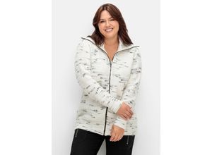 4063136934775 - Große Größen Strickjacke mit Troyerkragen und Reißverschluss offwhite-schwarz Gr52 54