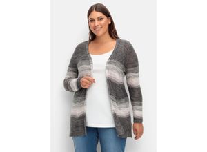 4063136955237 - Große Größen Verschlusslose Longstrickjacke mit Farbverlauf grau-rosé Gr56