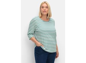 4063136963843 - Große Größen Ringelshirt mit 3 4-Arm aus reiner Baumwolle jade-offwhite Gr52