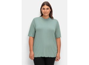 4063136963157 - Große Größen Shirt mit Stehkragen und Wellensaumkanten jade Gr40