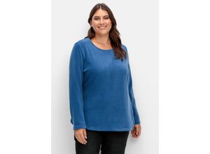 4063136965397 - Große Größen Fleeceshirt mit abgerundetem Saum jeansblau Gr56