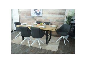 4057651614595 - 6er-Set Esszimmerstuhl MCW-K27 Küchenstuhl Stuhl mit Armlehne drehbar Stoff Textil ~ dunkelgrau