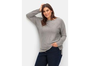 4063136959204 - Große Größen Pullover mit Rundhalsausschnitt und Ripp-Details grau Gr40