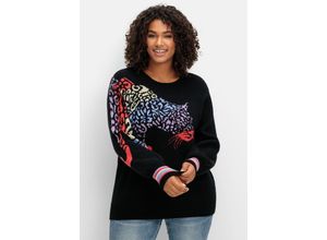 4063136933563 - Große Größen Pullover mit Animalmotiv und Ballonärmeln schwarz gemustert Gr40 42