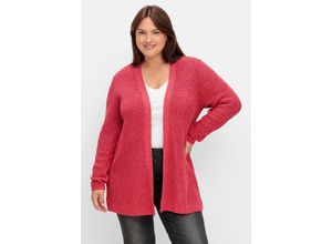 4063136929320 - Große Größen Longstrickjacke im Patentstrickmuster magenta meliert Gr40 42