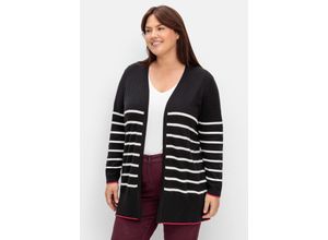 4063136929061 - Große Größen Strickjacke mit Streifen und V-Ausschnitt schwarz-weiß Gr56 58