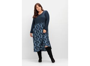 4063136926480 - Große Größen Shirtkleid in Midilänge im Muster- und Materialmix nachtblau gemustert Gr54