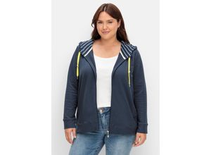 4063136928705 - Große Größen Sweatjacke mit Kapuze und seitlichem Prägedruck nachtblau Gr52 54