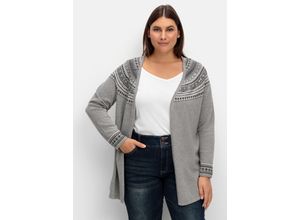 4063137027599 - Große Größen Strickjacke im Norwegermuster offene Longform steingrau meliert Gr52