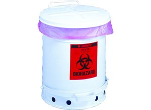 0697841000216 - Stahlblech-Sicherheits-Entsorgungsbehälter für biogefährliche Abfälle BIOHAZARD-Aufkleber Volumen 34 l mit Pedal weiß ab 5 Stk