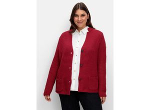 4063137027001 - Große Größen Grobstrickjacke mit Stehkragen und Taschen kirschrot Gr46