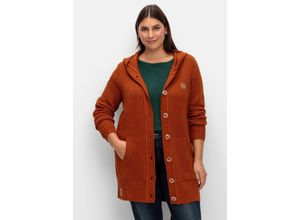 4063137027964 - Große Größen Strickjacke mit Kapuze in Longform cognac Gr42