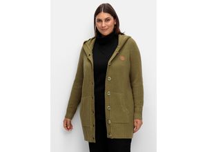 4063137028060 - Große Größen Strickjacke mit Kapuze in Longform oliv Gr46