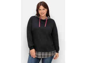 4063136931088 - Große Größen 2-in-1 Sweatshirt mit Kapuze und Bindeband schwarz Gr40 42