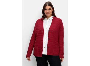 4063137027148 - Große Größen Grobstrickjacke mit Stehkragen und Taschen kirschrot Gr42