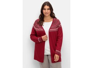 4063137027360 - Große Größen Strickjacke im Norwegermuster offene Longform kirschrot Gr44