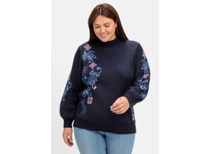 4063136933266 - Große Größen Pullover mit floralem Jacquardmuster blau Gr40 42