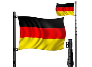 4255598308090 - KESSER® Teleskop Fahnenmast Aluminium 630m Bodenhülse 60cm inkl Deutschlandfahne Höhenverstellbar Flaggenmast Mast Deutschland Flagge Alu