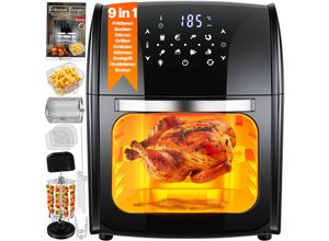 4260635557805 - KESSER® XXL Airfryer 9in1 Heißluftfritteuse Fritteuse Drehgrill Mikrowellen Rezeptheft Grillspieß 1800 Watt fettfrei grillen 8 Programme inkl Zubehör