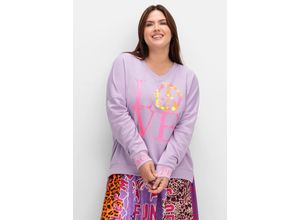 4063137019105 - Große Größen Sweatshirt mit Neonprint und V-Ausschnitt flieder Gr54